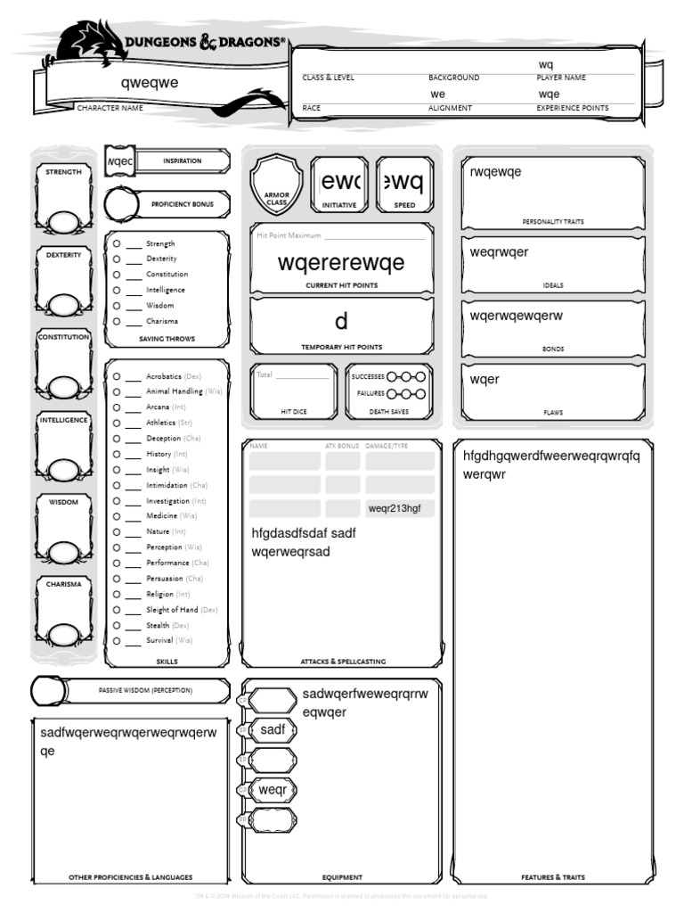 DND 5E CharacterSheet FormFillable15 | PDF | Role Playing Video Games | Role Playing Games