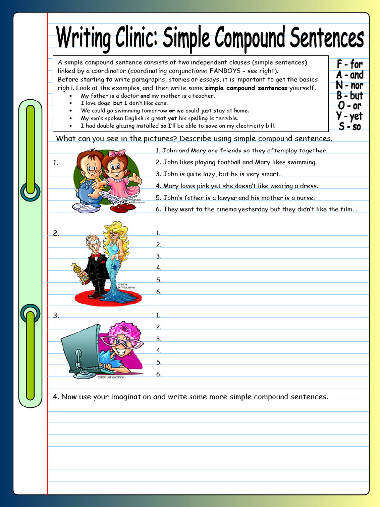 Writing Clinic Simple Compound Sentences Fun Activities Games - 4988 | PDF