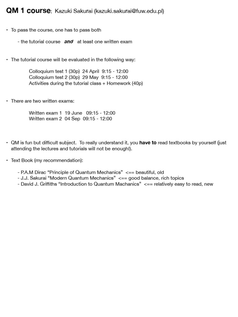 QM Course Structure and Evaluation Guide | PDF | Applied Mathematics | Scientific Theories