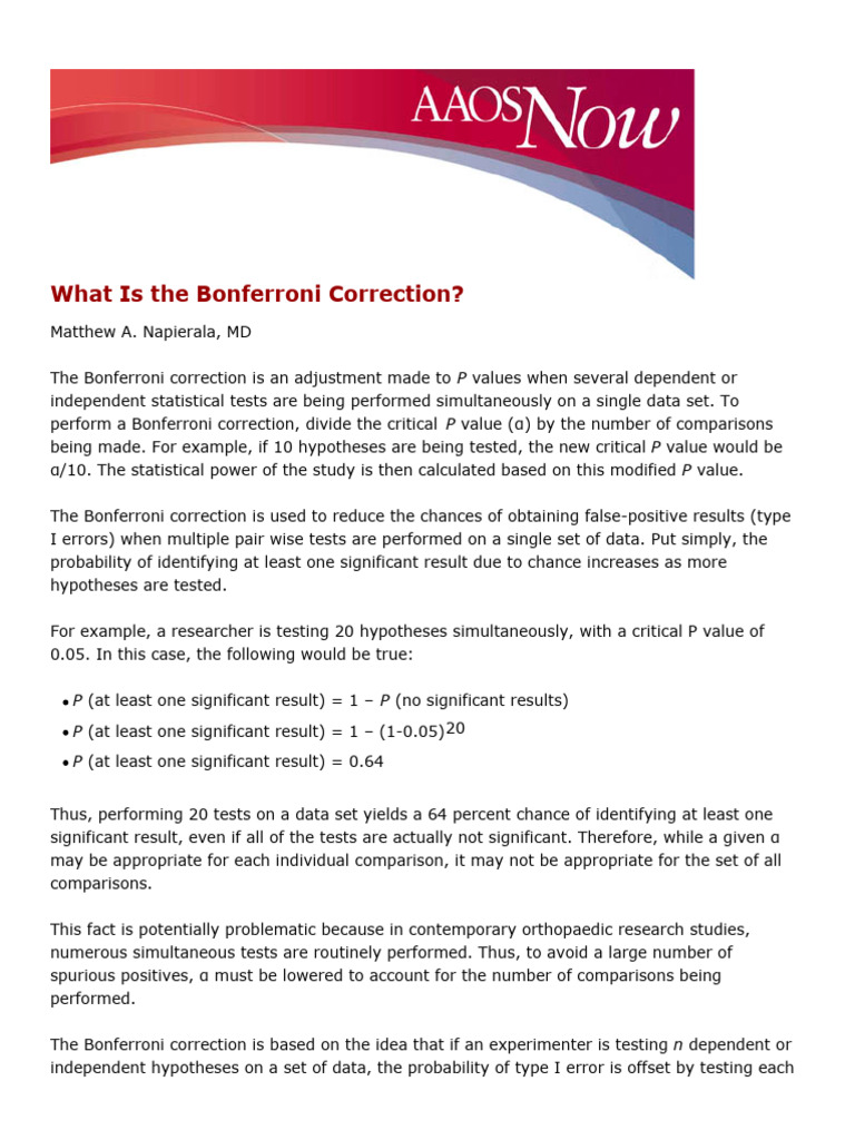 S3 Bonferroni Correction | PDF | Type I And Type Ii Errors | P Value