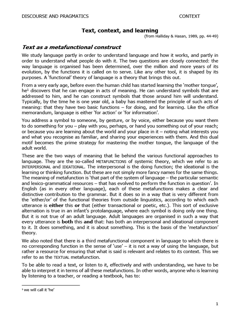 HallidayHasan Text Context Learning | PDF | Linguistics | Human Communication