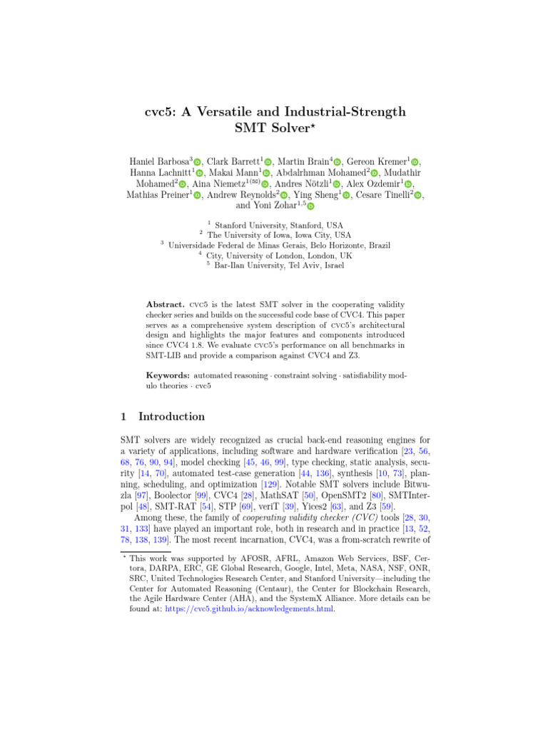 cvc5: A Versatile and Industrial-Strength SMT Solver | PDF | Software Engineering | Mathematics