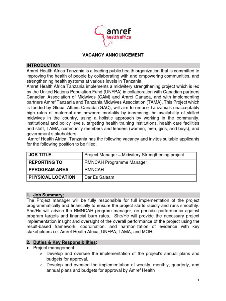 Job Announcement Project Manager Midwifery Project | PDF | Midwife ...