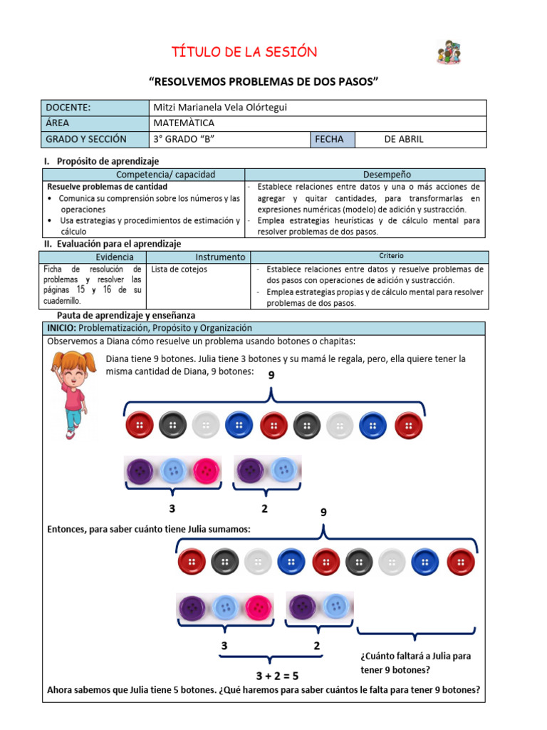 Sesion de Matemática Resolvemos Problemas de 2 Pasos | PDF ...