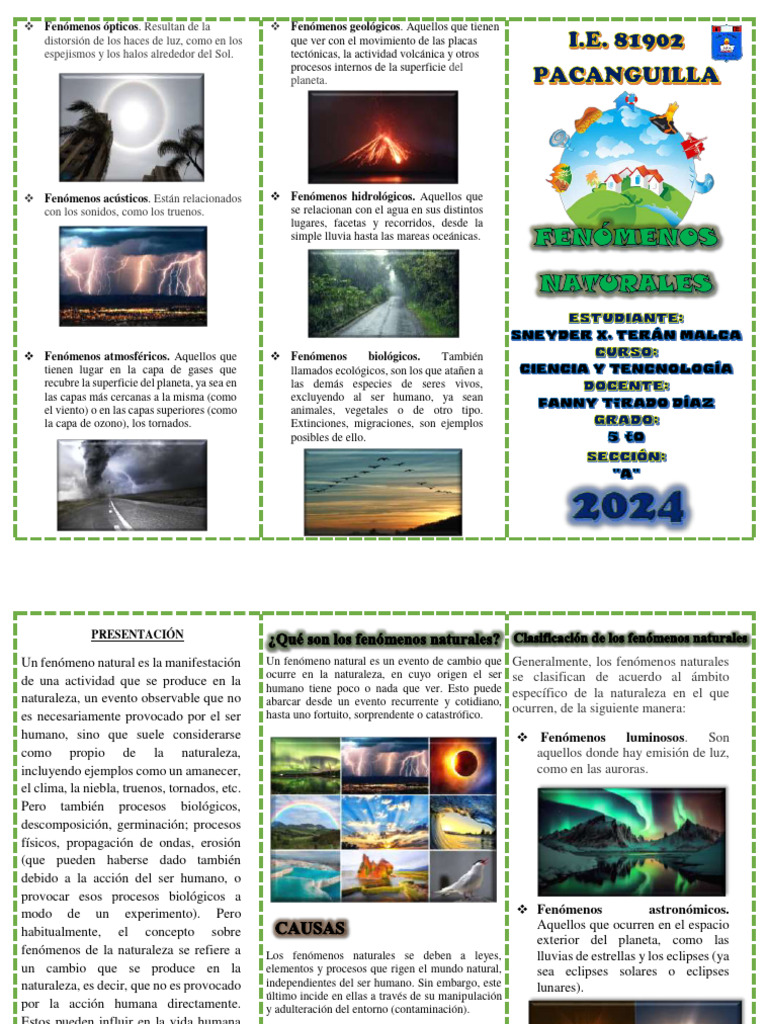 Triptico Fenómenos Naturales | PDF | Naturaleza | Ligero
