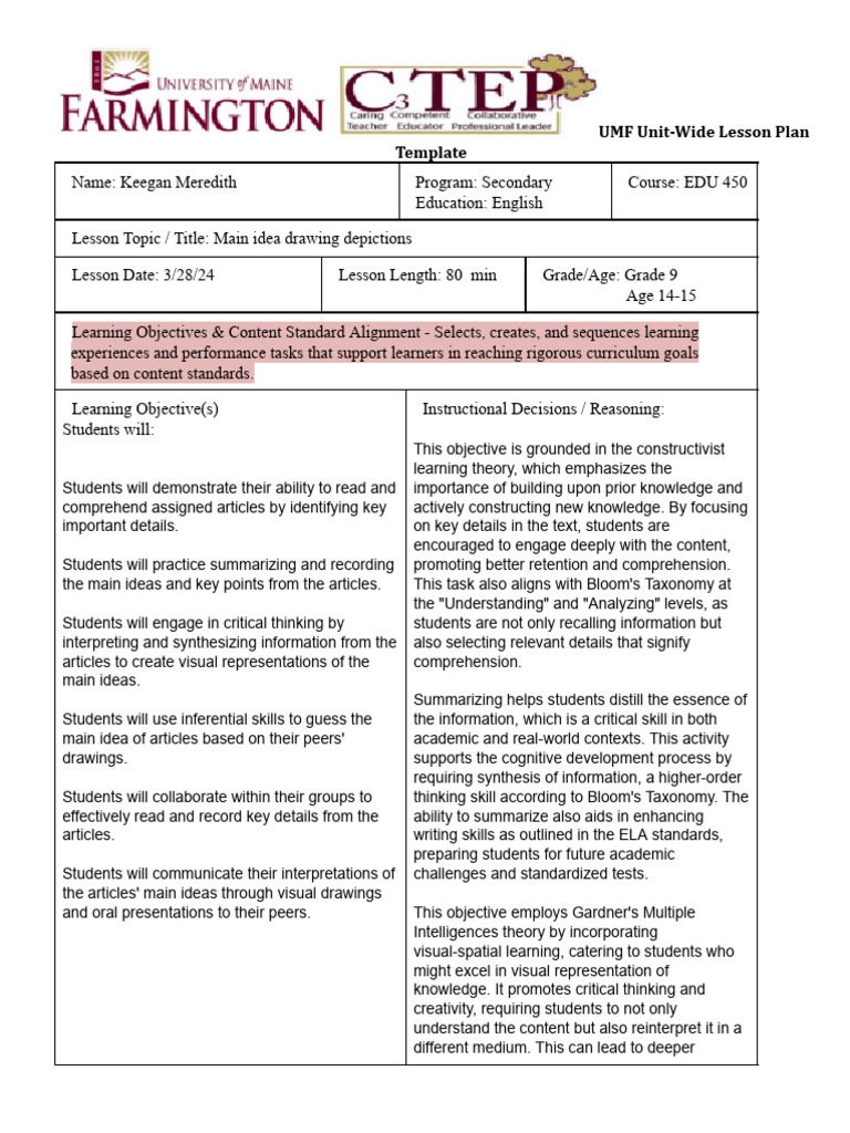 day 2 lesson plan for analysis unit | PDF | Learning | Educational ...