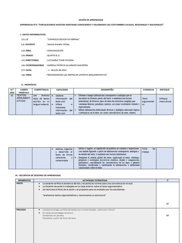 Sesion Analizamos La Estructura de T Argumentativo | PDF | Evaluación ...