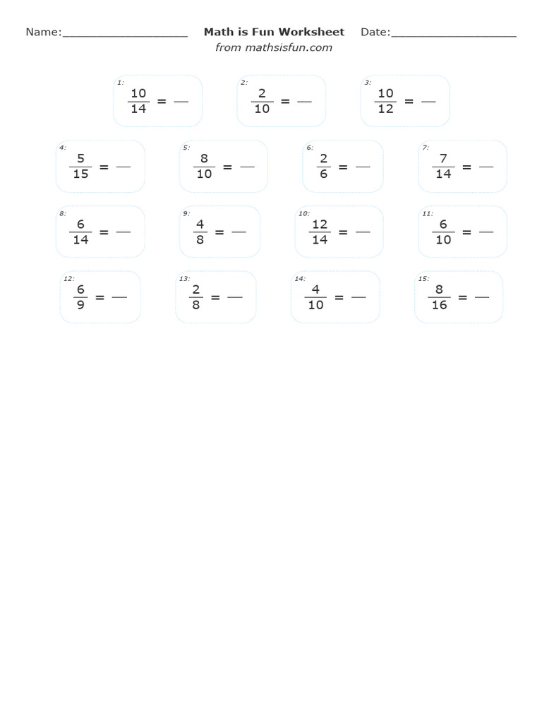 Simplest Fraction Worksheet #1 | PDF