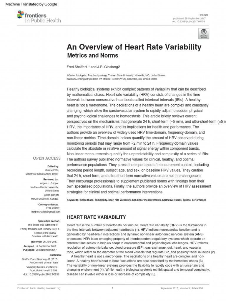 2017 - Schaffer - HRV Metrics and Norms | Download Free PDF | Heart Rate | Physiology