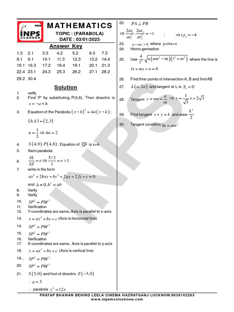 Parabola Solution | PDF | Algebraic Geometry | Manifold