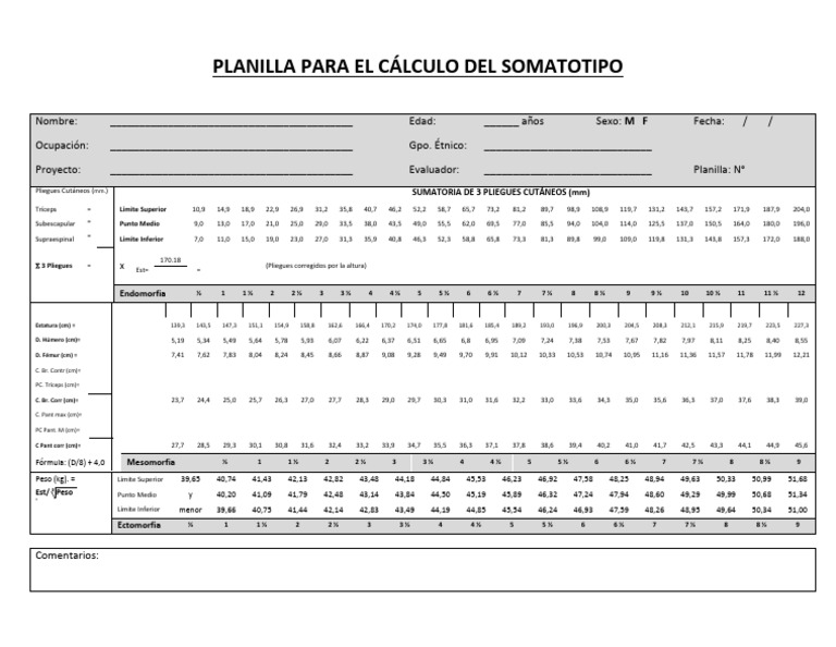 Planilla Somatotipo | PDF