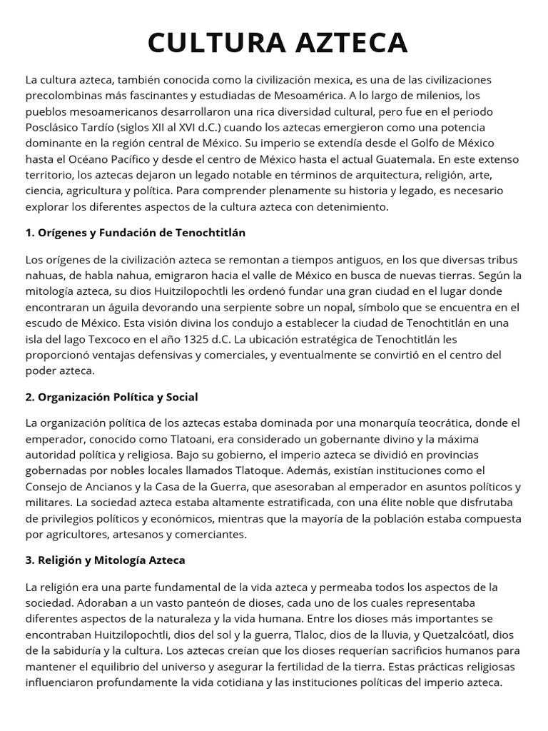Legado y Cultura Azteca | PDF | Mesoamérica | México