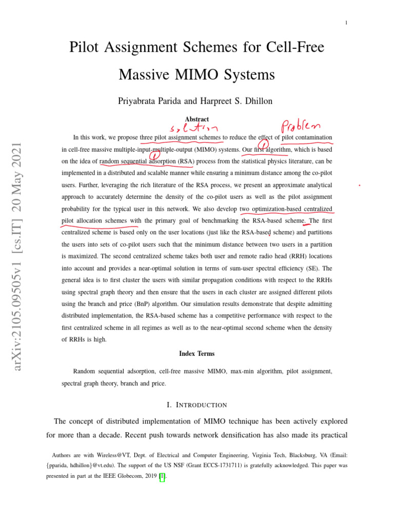 Pilot Assignment Schemes For Cell-Free Massive MIMO Systems: Priyabrata Parida and Harpreet S ...