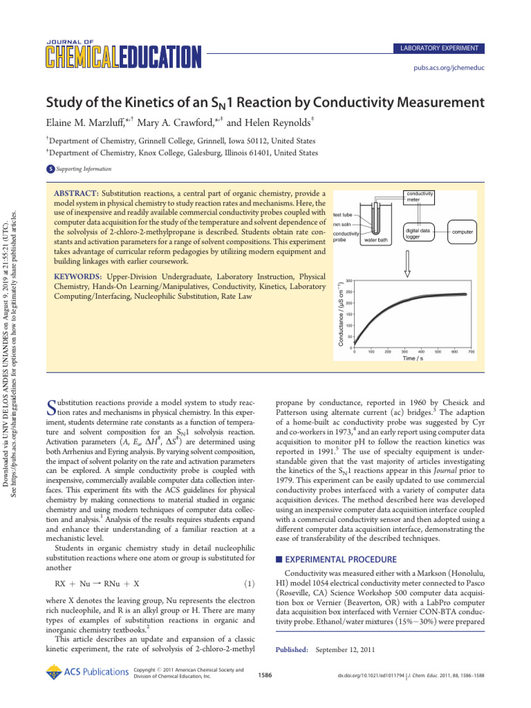 Kinetics of SN1 Reaction via Conductivity | PDF | Reaction Rate ...