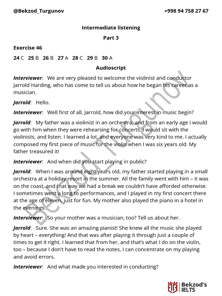 Intermediate Listening Part 3 - Exercise 46 (Answers) | PDF ...