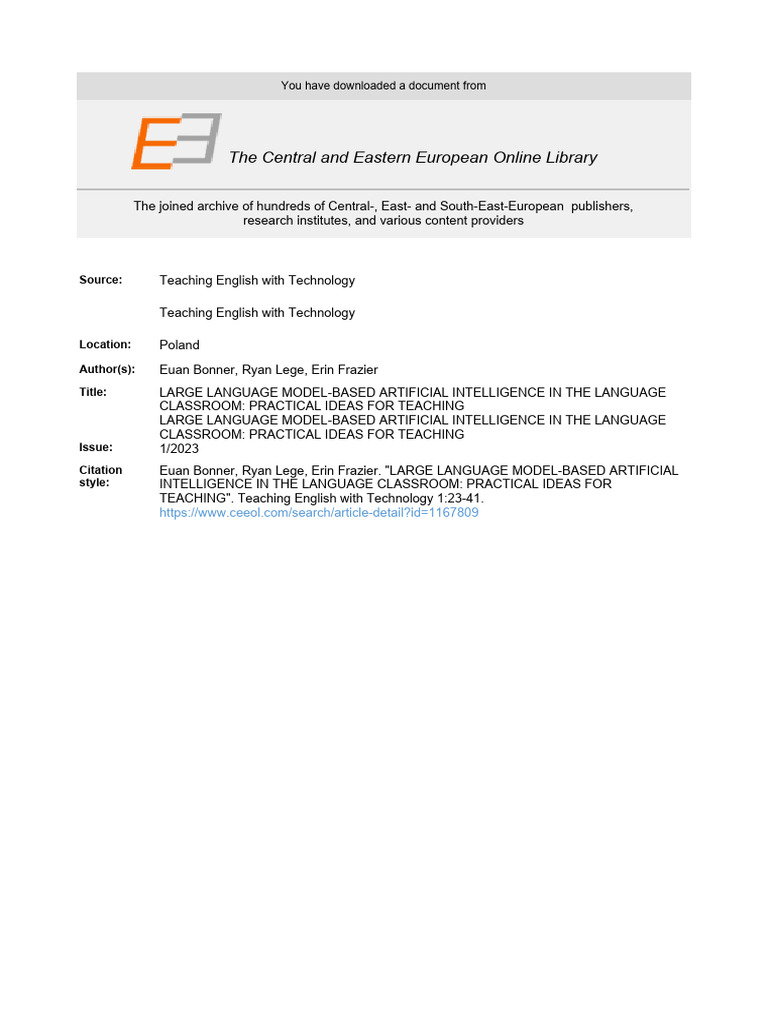 Large Language Model Based Artificial Intelligence In The Language Classroom Practical Ideas For