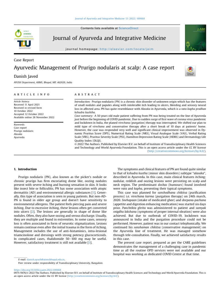 Ayurvedic Management of Prurigo Nodularis at Scalp - A Case Report ... Ayurvedic Management of Prurigo Nodularis at Scalp - A Case Report ...