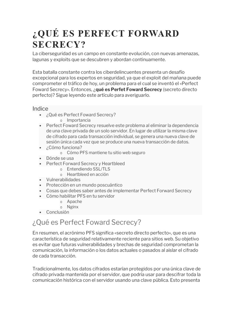 Qué Es Perfect Forward Secrecy | PDF | Transport Layer Security | Clave (criptografía)