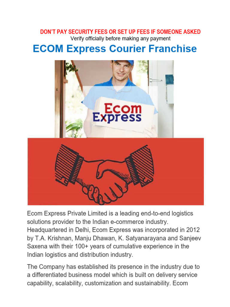 ECOM Express Courier Franchise Application Guide | PDF | Courier | E Commerce