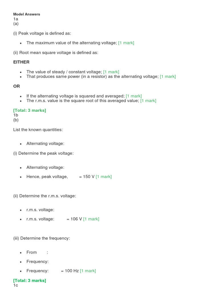 Ac Model Answers | PDF | Root Mean Square | Rectifier