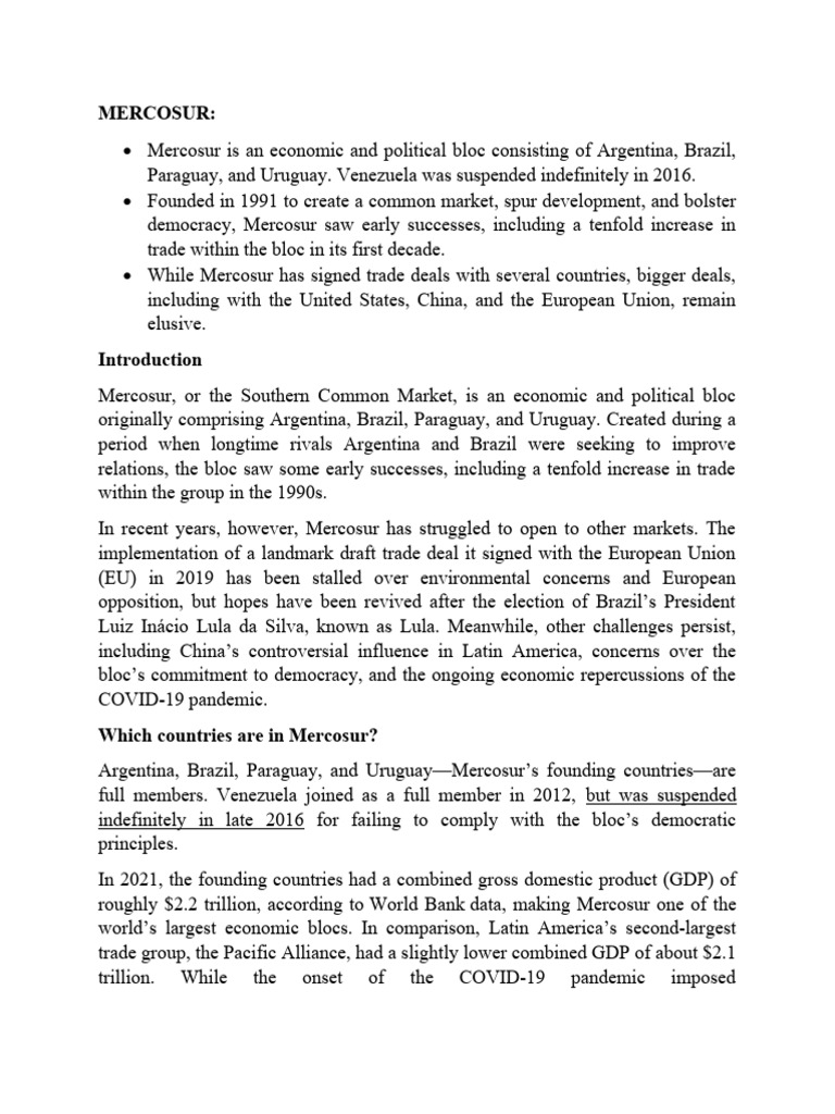 MERCOSUR | PDF | International Trade | International Relations
