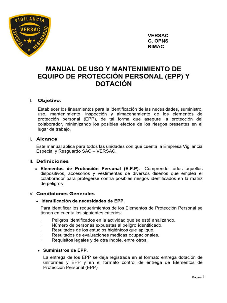 Manual de Uso y Mantenimiento de EPP | PDF | Ciencia y matemáticas