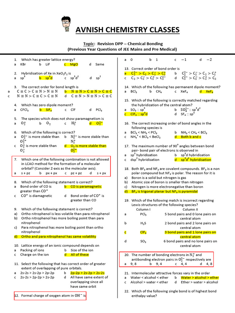 Chemical Bonding - Revision DPP 2024 | PDF | Chemical Bond | Ionic Bonding
