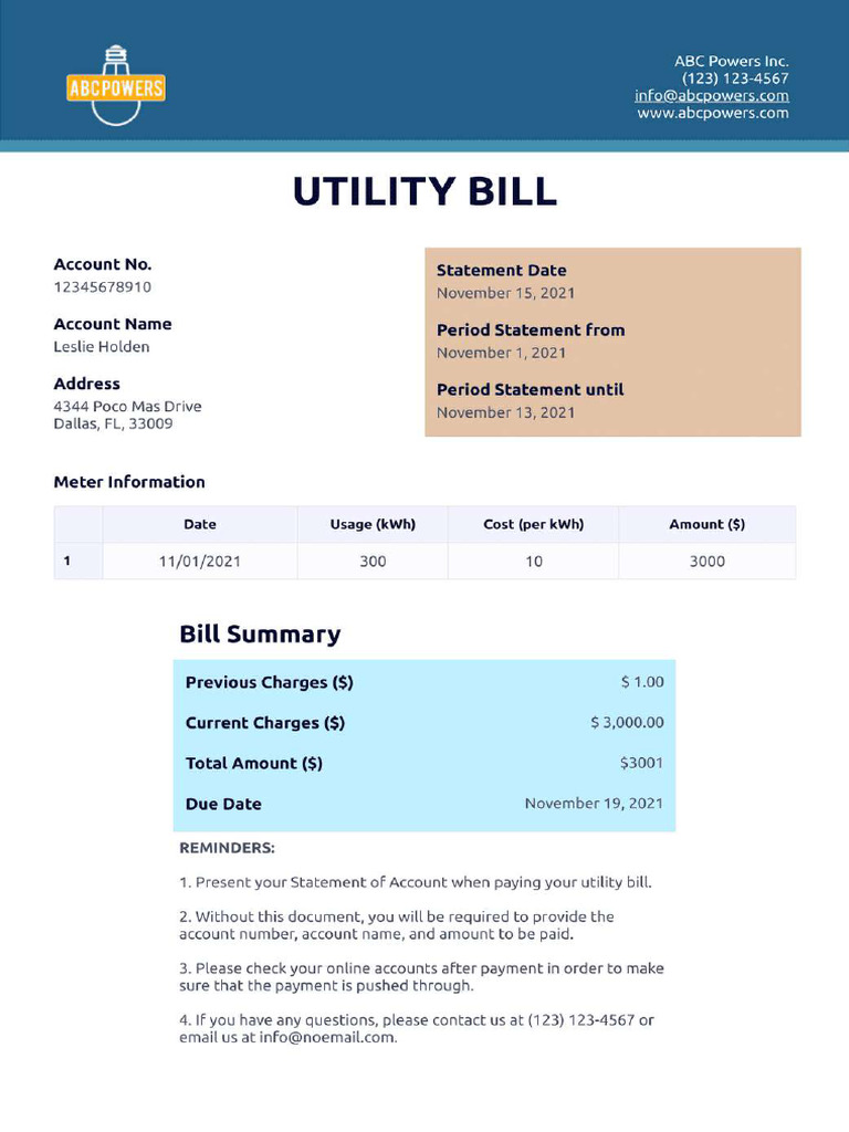 Utility Bill Template - 1200x | PDF