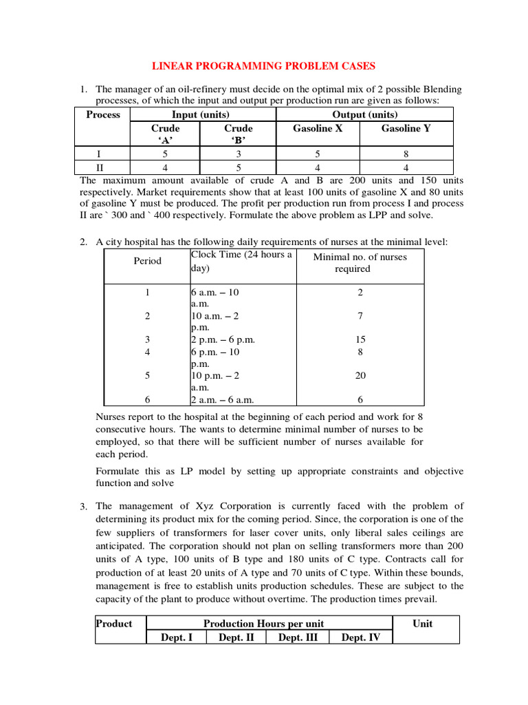 Linear Programming Problem Formulations | PDF | Oil Refinery | Dieting