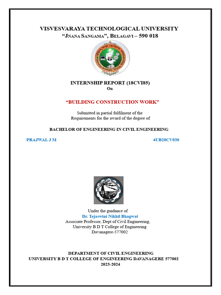 Internship Report on Building Construction | PDF | Flooring | Concrete