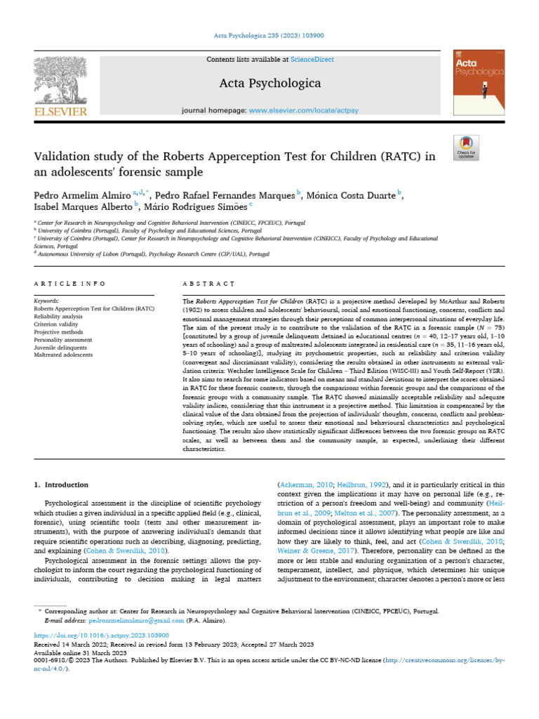 Validation Study of The Roberts Apperception Test For Children (RATC ...