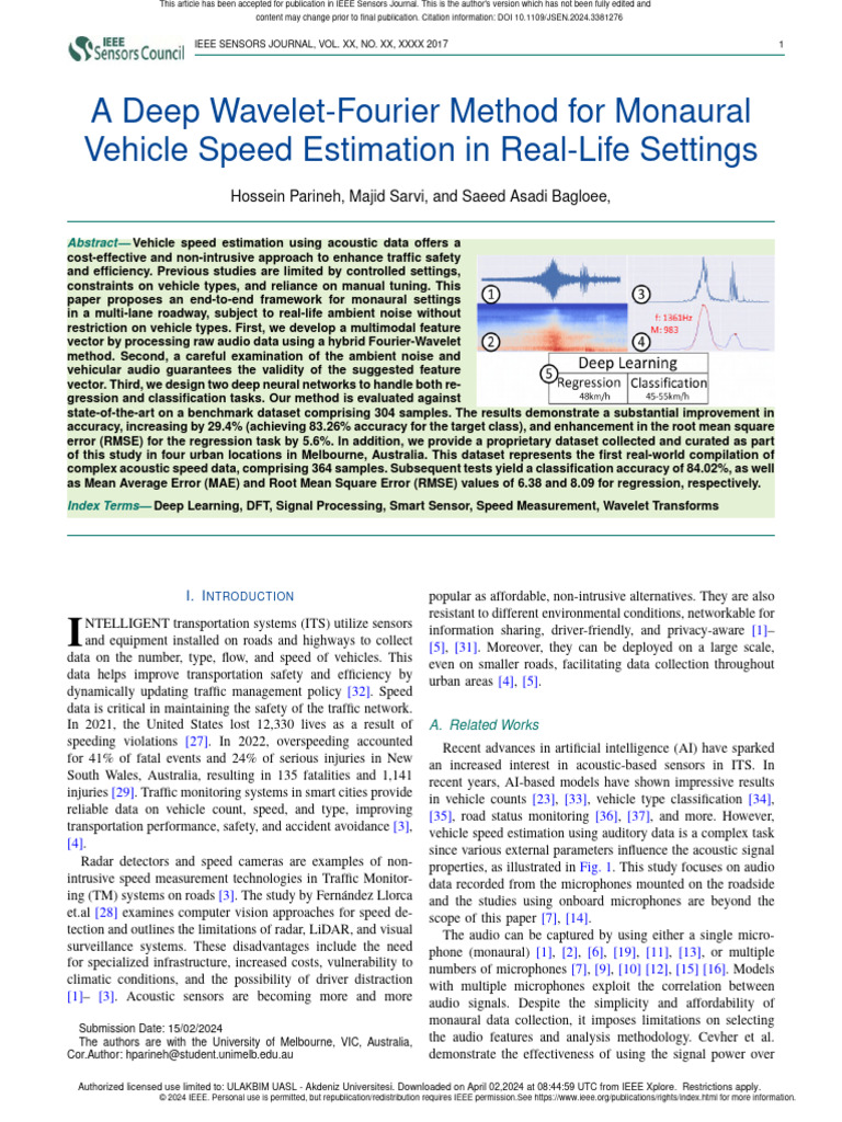 A Deep Wavelet Fourier Method For Monaural Vehicle Speed Estimation In Real Life Settings Pdf