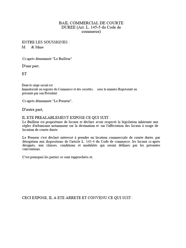 Bail commercial de courte durée | PDF | Assurance | Droit privé