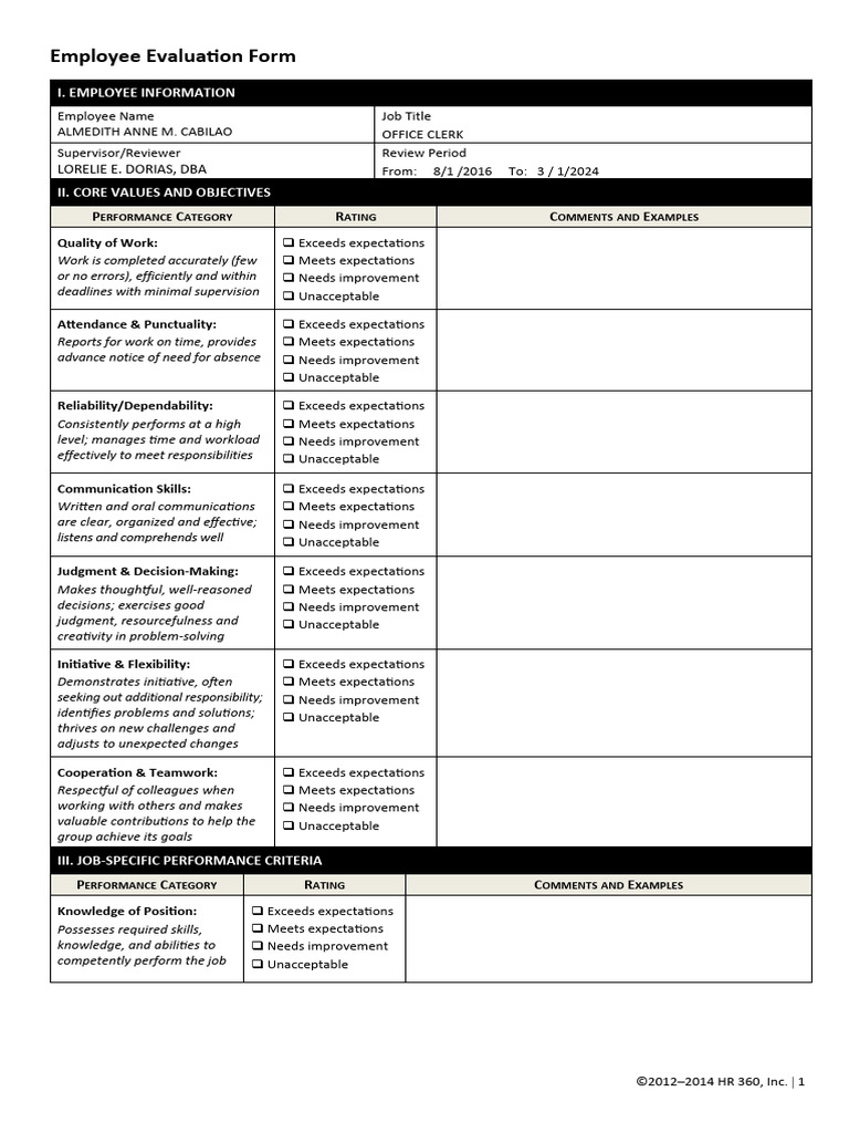 Employee Evaluation Form | PDF | Performance Appraisal | Social Psychology