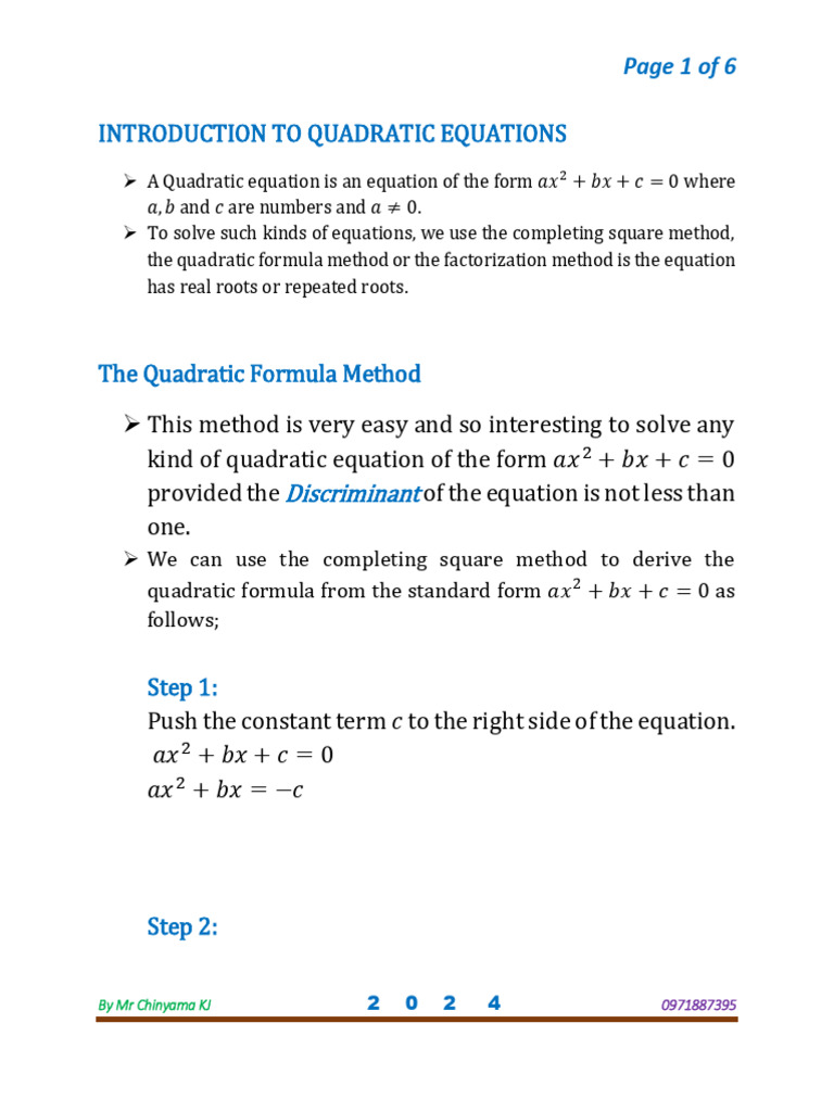 Introduction To Quadratic Equations - 122726 | PDF | Quadratic Equation ...