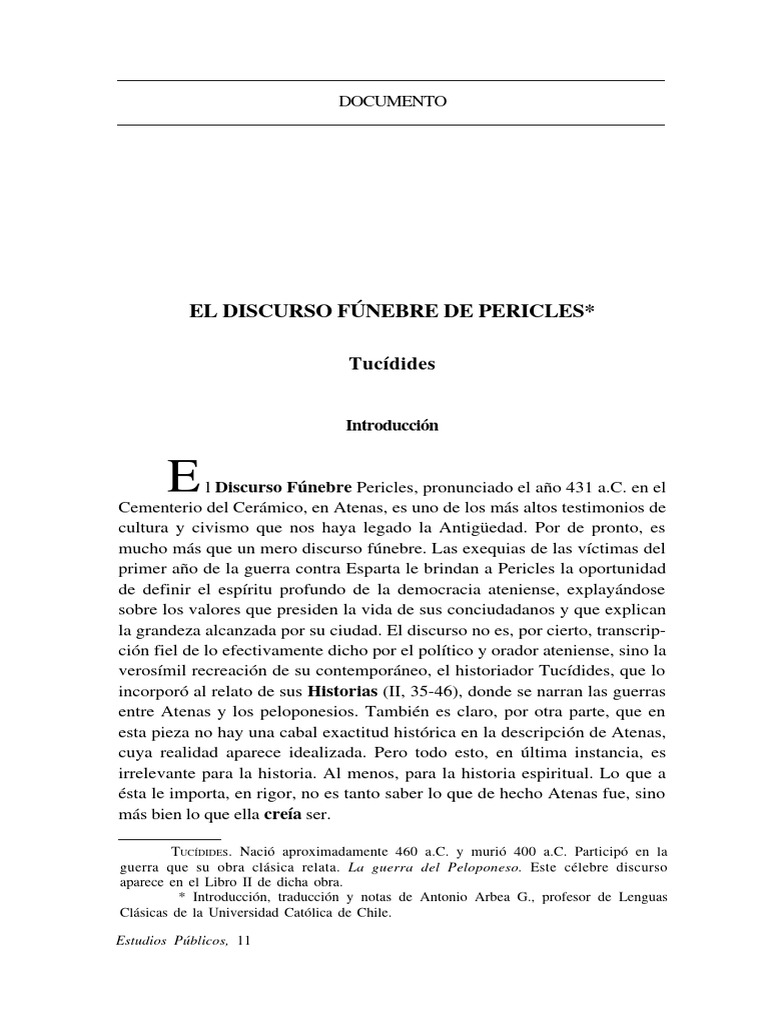 Oración Fúnebre de Pericles | PDF | Esparta | Valor