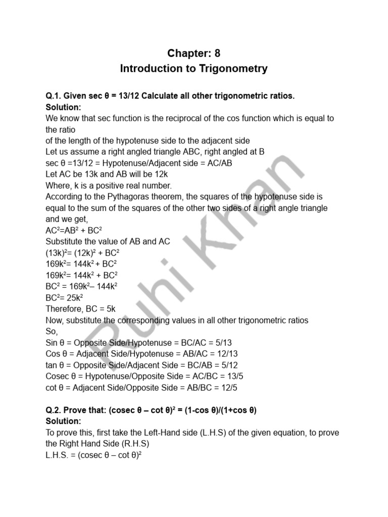 Chapter 8 - Intro To Trigo | PDF | Trigonometric Functions | Trigonometry