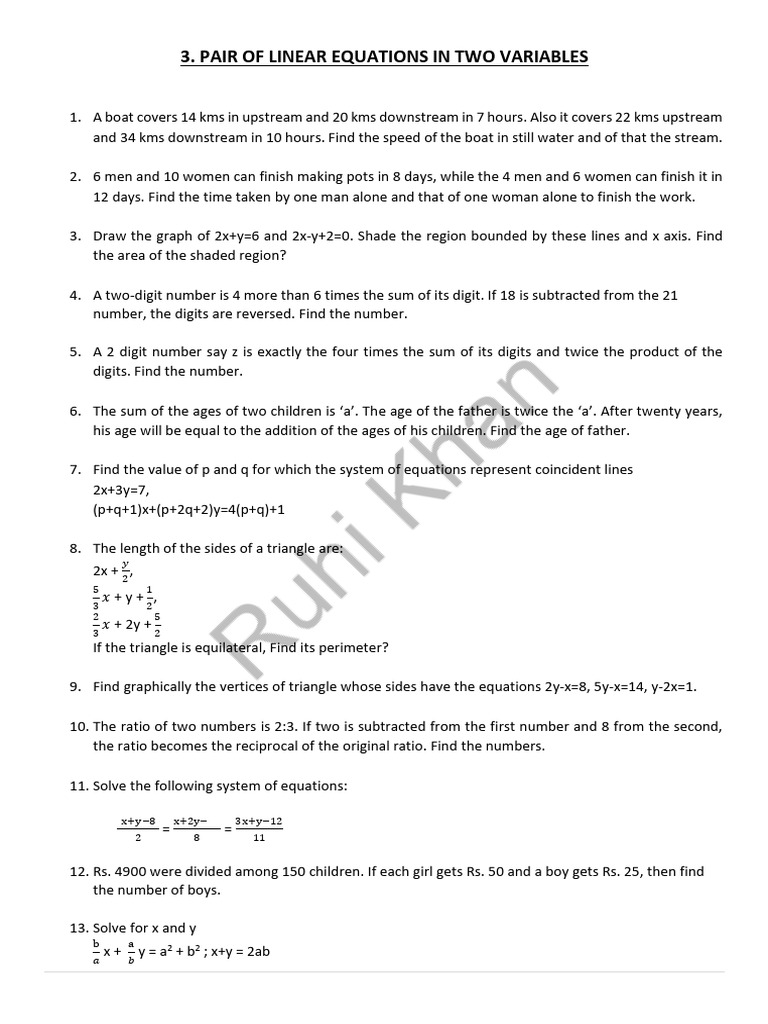 Linear Equations Problem Set Pdf Triangle Equations 4977