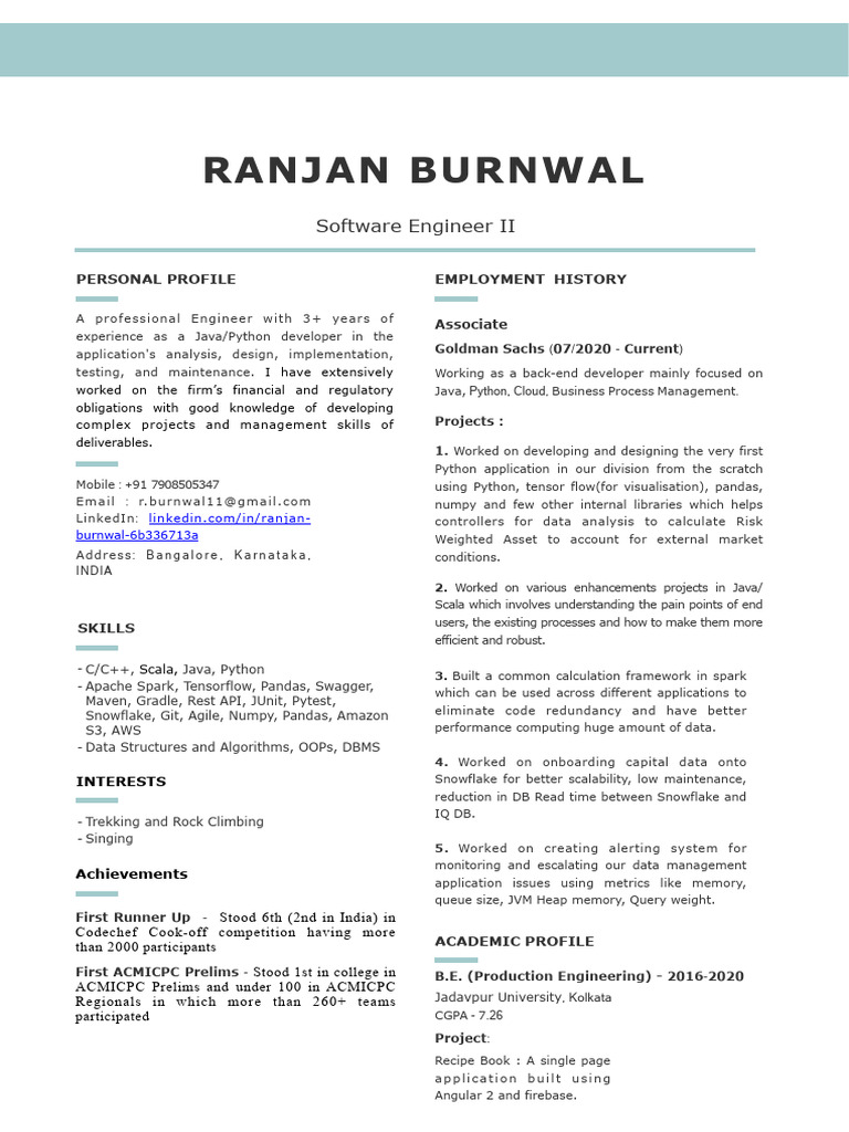 Ranjan Burnwal: Software Engineer II | PDF | Apache Spark | Amazon Web Services