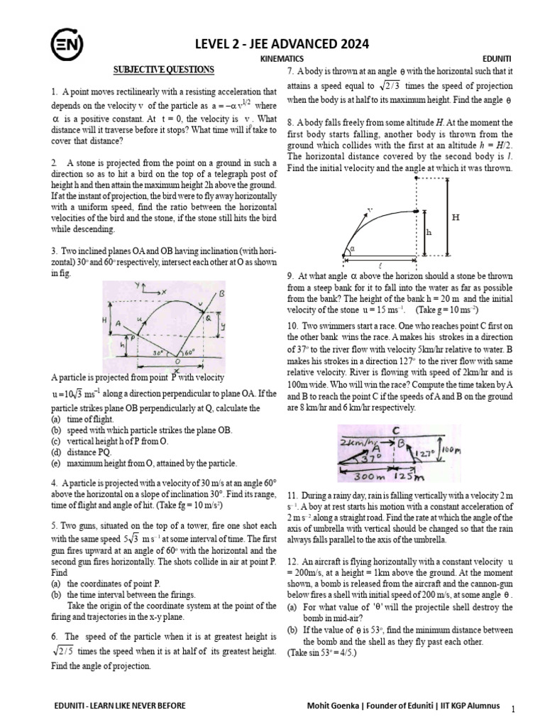 Level 2 Kinematics Eduniti | PDF | Velocity | Kinematics Level 2 Kinematics Eduniti | PDF | Velocity | Kinematics