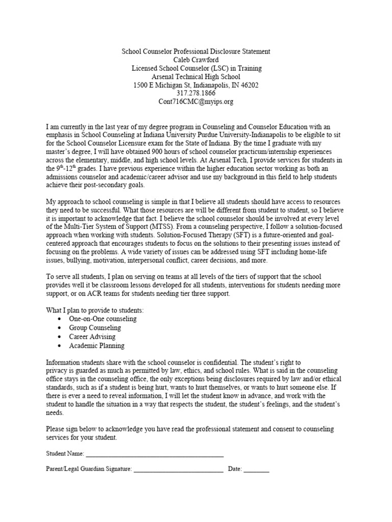 Caleb Crawford Professional Disclosure Statement | PDF | School ...