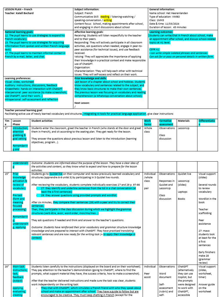 Lesson Plan Writing Chatgpt 1mh | PDF | Human Communication | Cognition