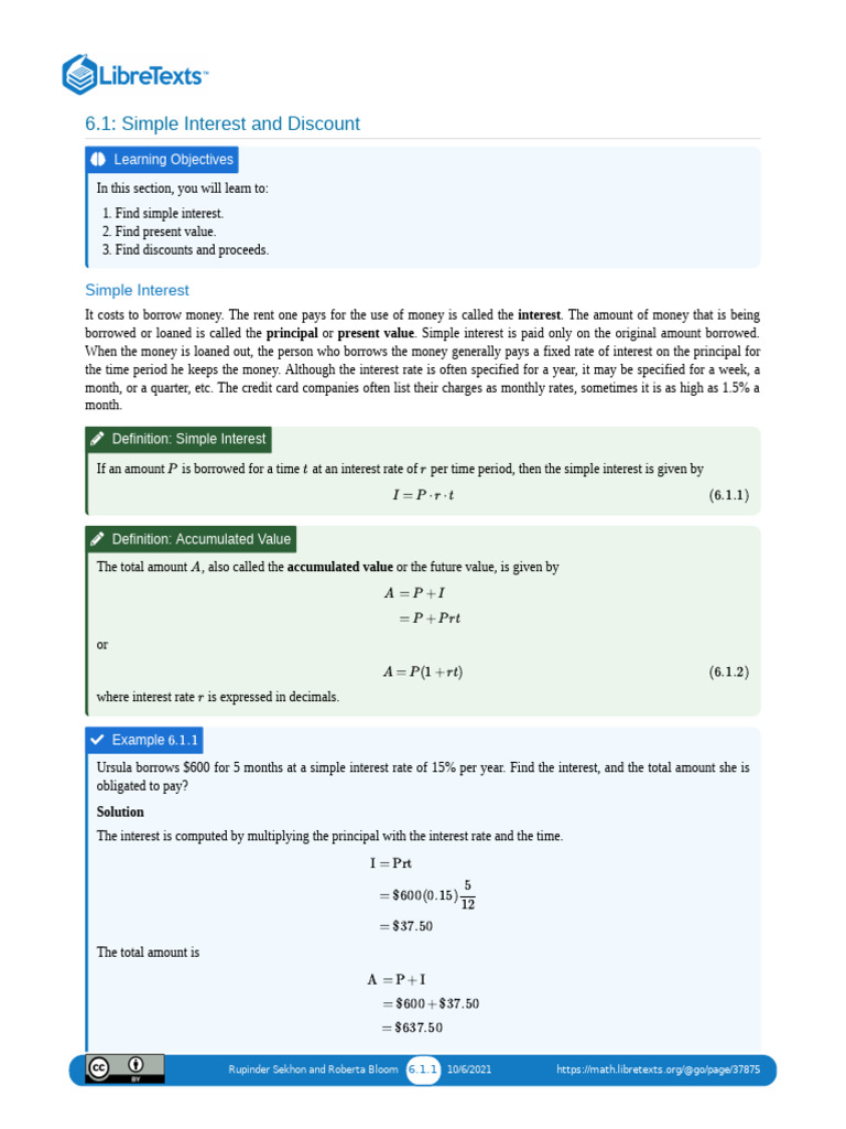 Simple Interest and Discount | PDF | Interest | Present Value