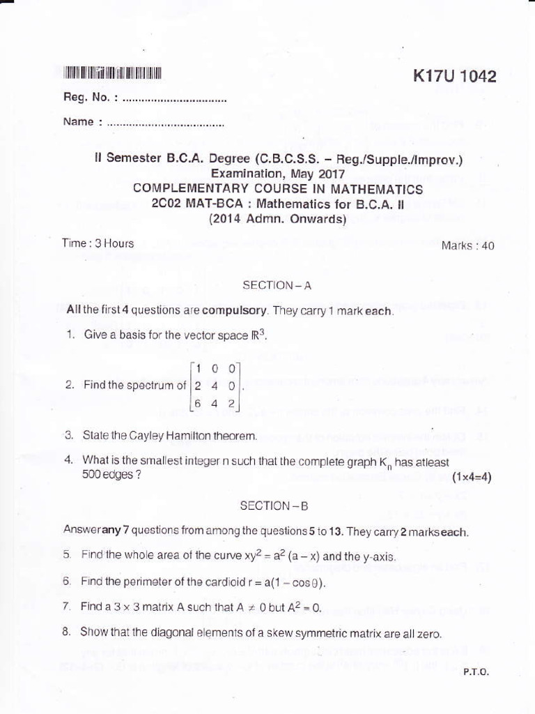 Bca II May2017 Mathematics For Bca-Ii | Download Free PDF ...