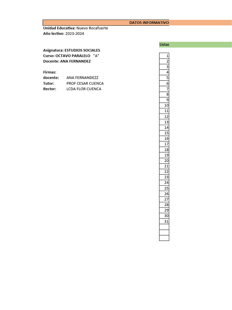 Cuadro de Calificaciones Octavo A-, 1 | PDF