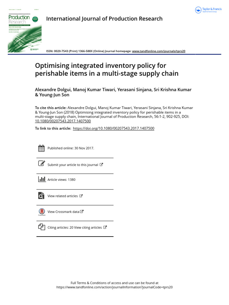 Optimising Integrated Inventory Policy For Perishable Items in A Multi-Stage Supply Chain-1 ...