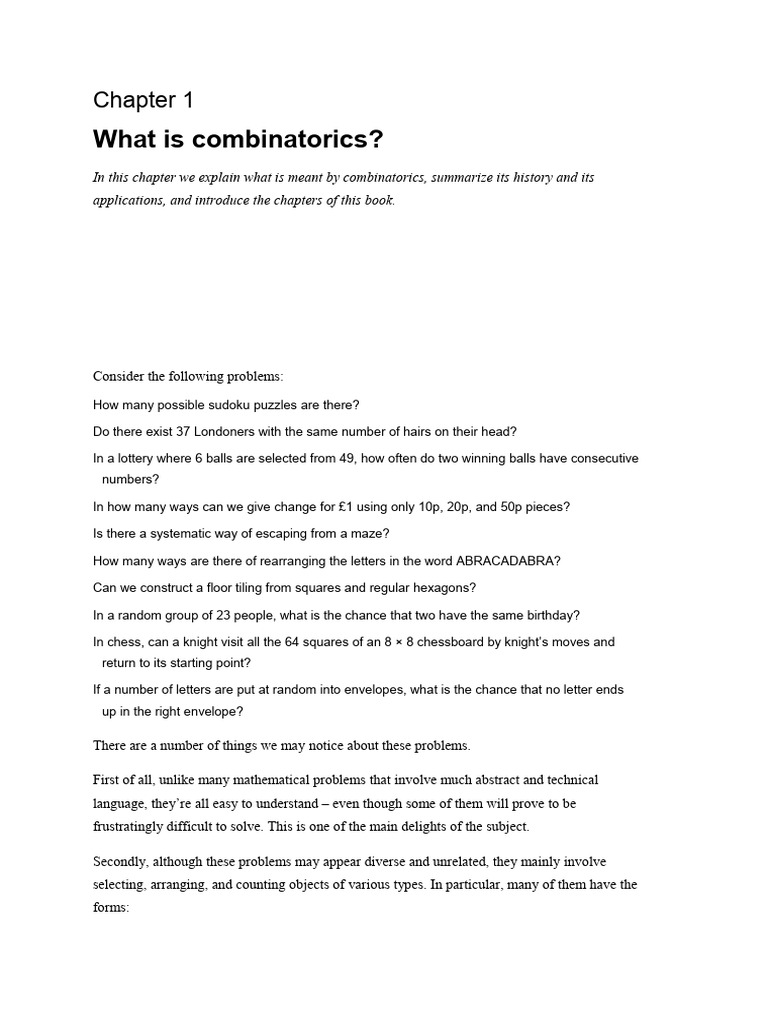 Combinatorics Questions | PDF | Combinatorics | Discrete Mathematics