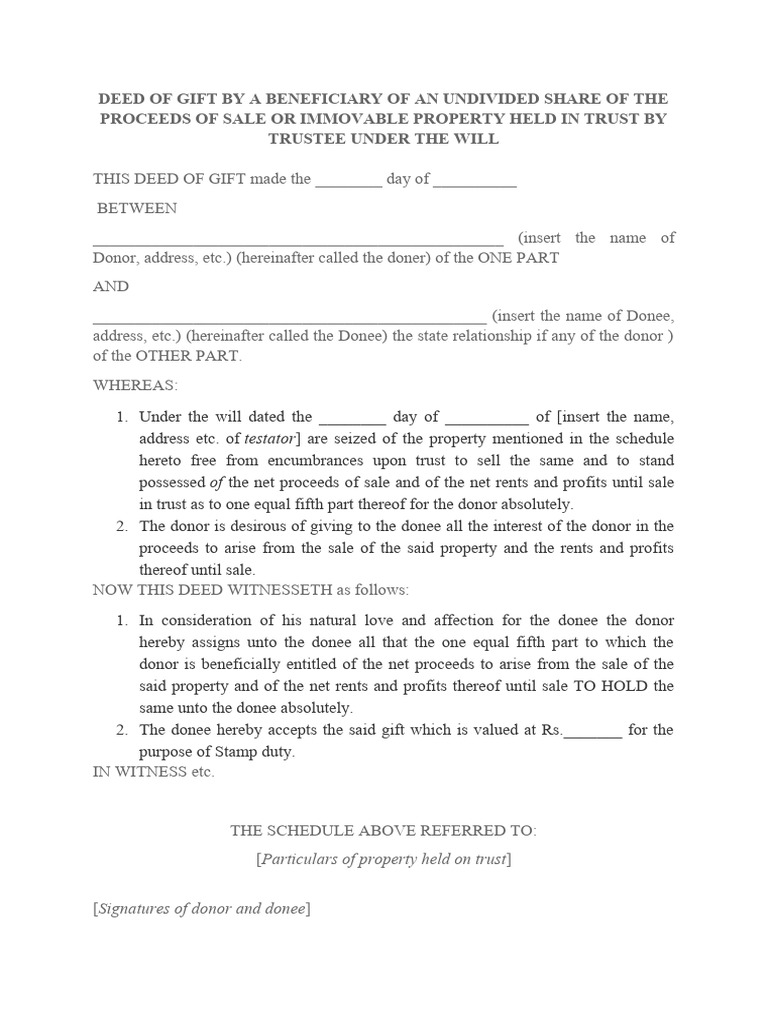 Deed of Gift by A Beneficiary of An Undivided Share of The Proceeds of ... Deed of Gift by A Beneficiary of An Undivided Share of The Proceeds of ...