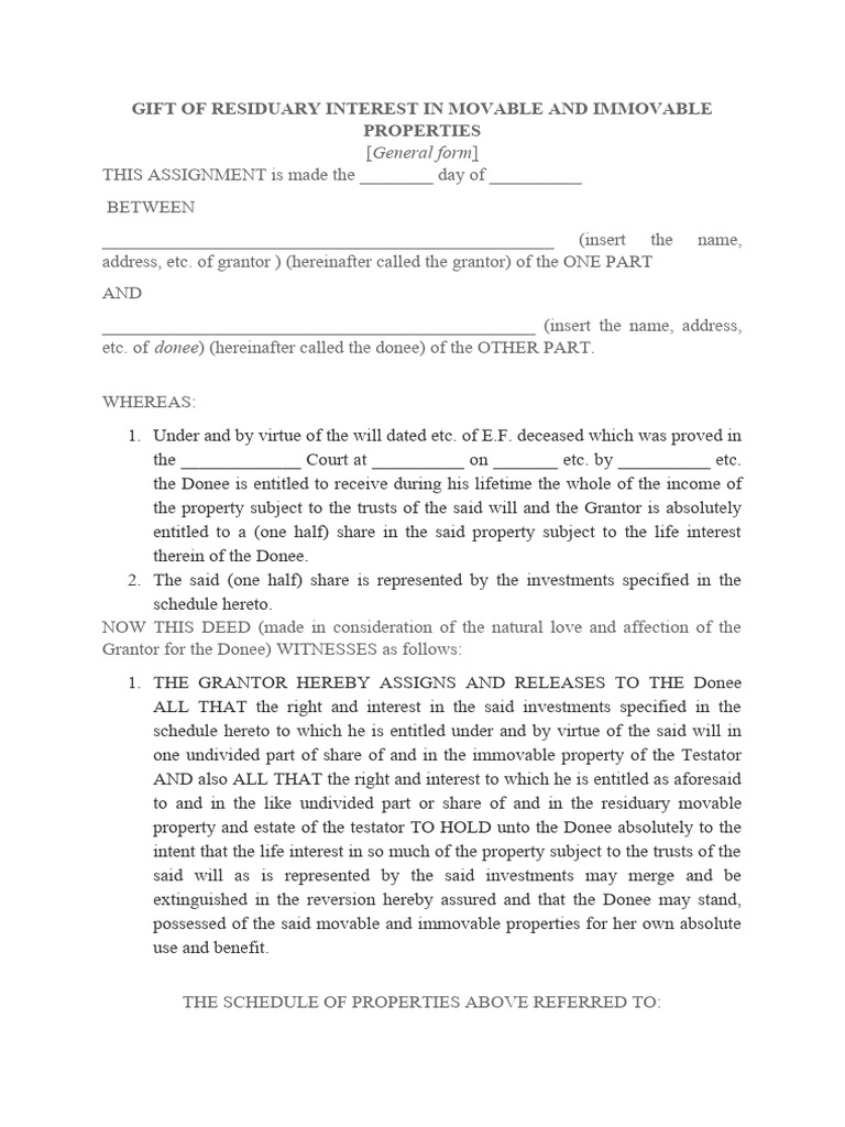 Gift of Residuary Interest in Properties | PDF | Finance & Money Management
