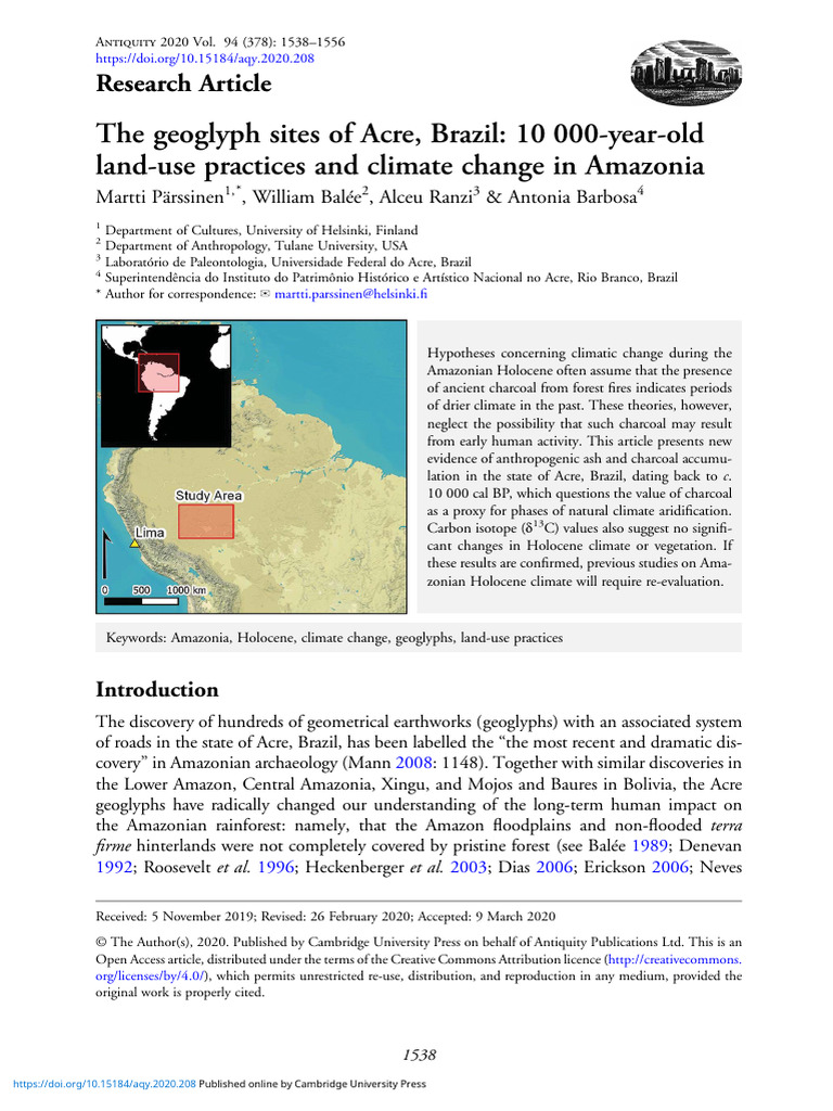 Ancient Geoglyphs and Climate in Acre | PDF | Amazon Rainforest | Holocene